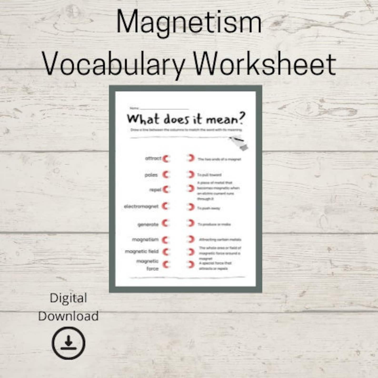 Magnet Science Worksheet | Magnet Vocabulary | Digital Download ...