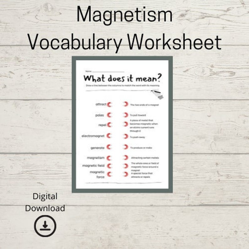 Magnet Science Worksheet | Magnet Vocabulary | Digital Download ...