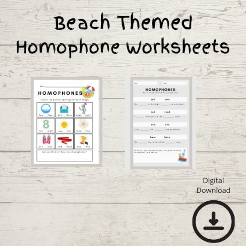 Homeschool Printables | Beach Themed Homophone Worksheets | Beach ...