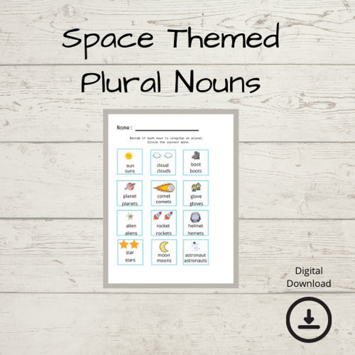 Homeschool Printables | Space Themed Plural Nouns Worksheet | Digital ...