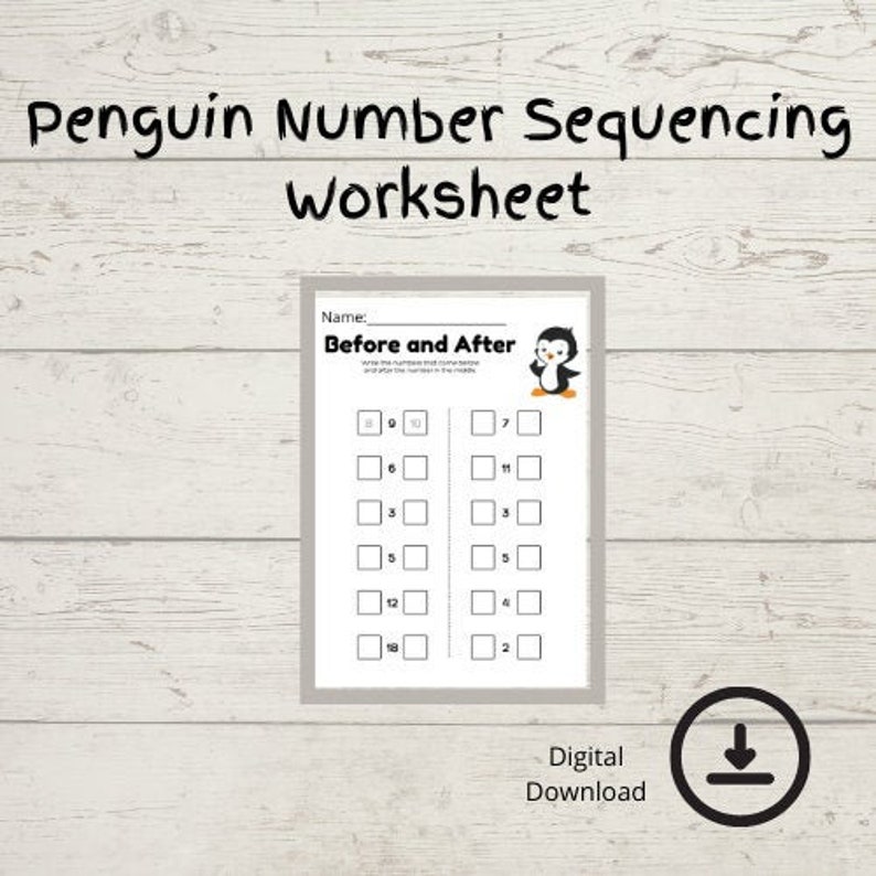 Penguin Themed Number Sequencing Worksheet Digital Download | Etsy