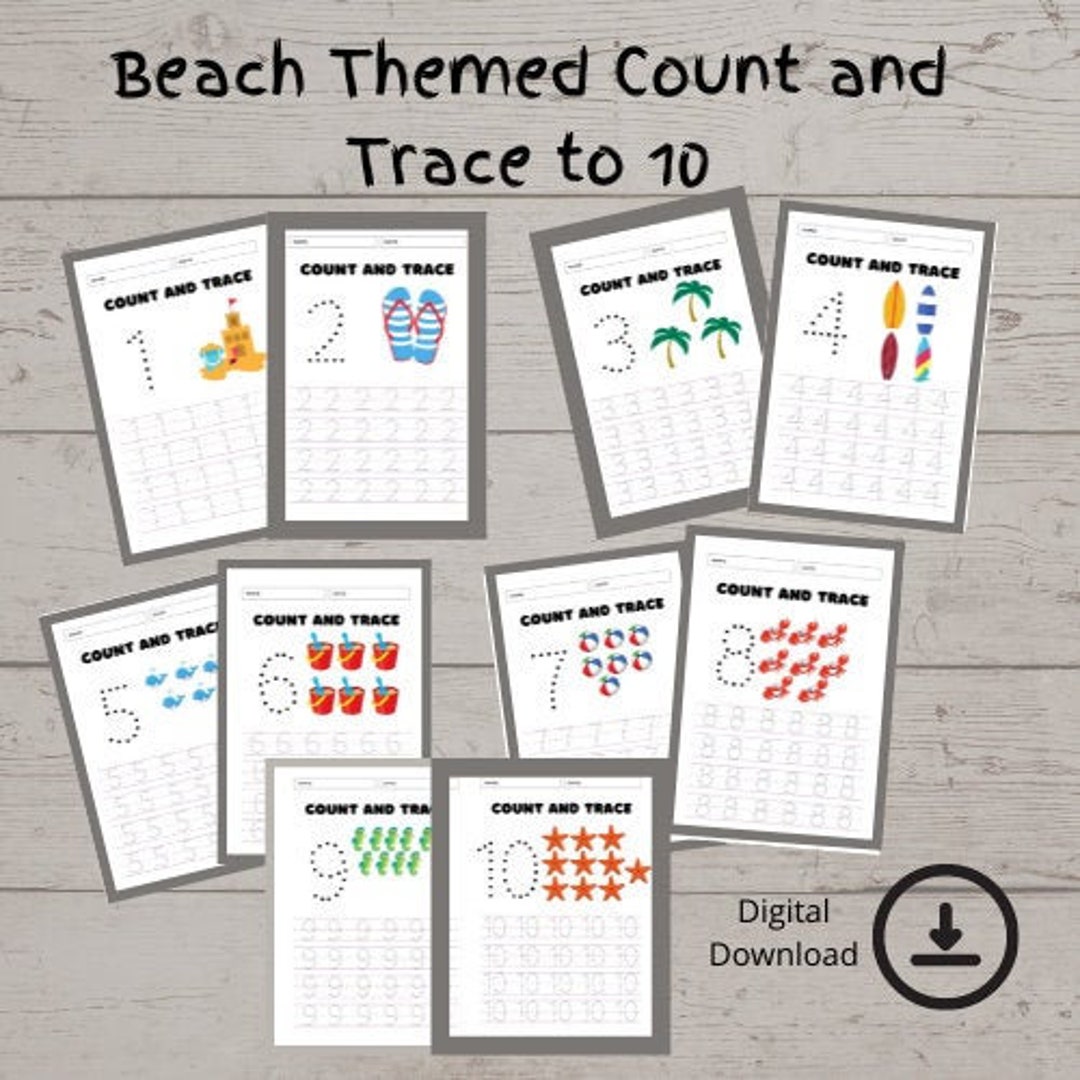 Homeschool Printables | Beach Themed Count and Trace Worksheets | Beach ...