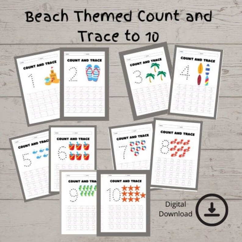 Homeschool Printables | Beach Themed Count and Trace Worksheets | Beach ...