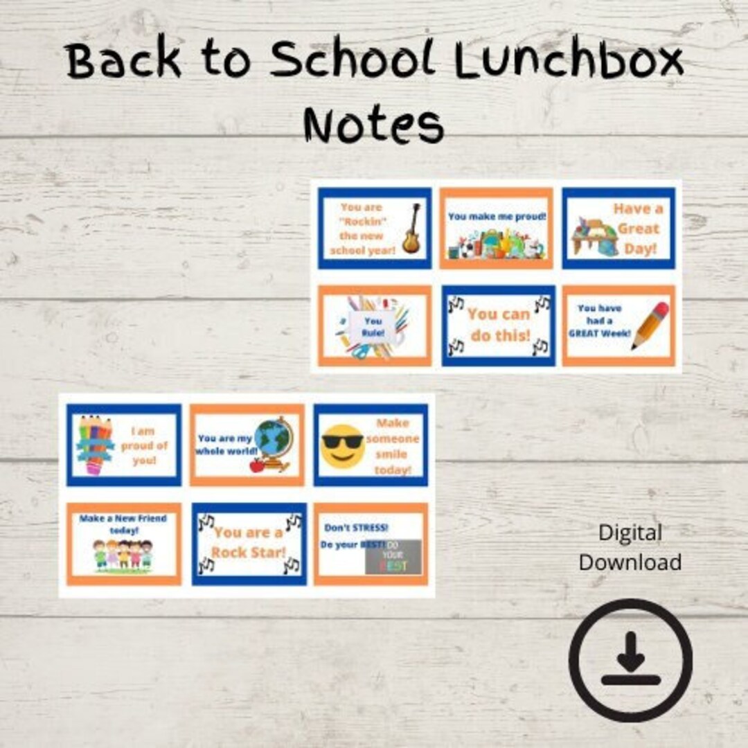 Back to School Lunchbox Notes | Digital Download | for Parents | Kids ...