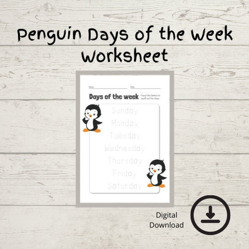 Penguin Themed Days of the Week Worksheet | Digital Download ...