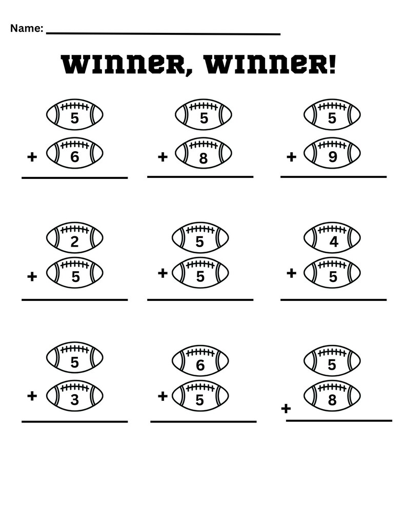 Homeschool Printables Football Theme Addition Worksheet Bundle 10 ...