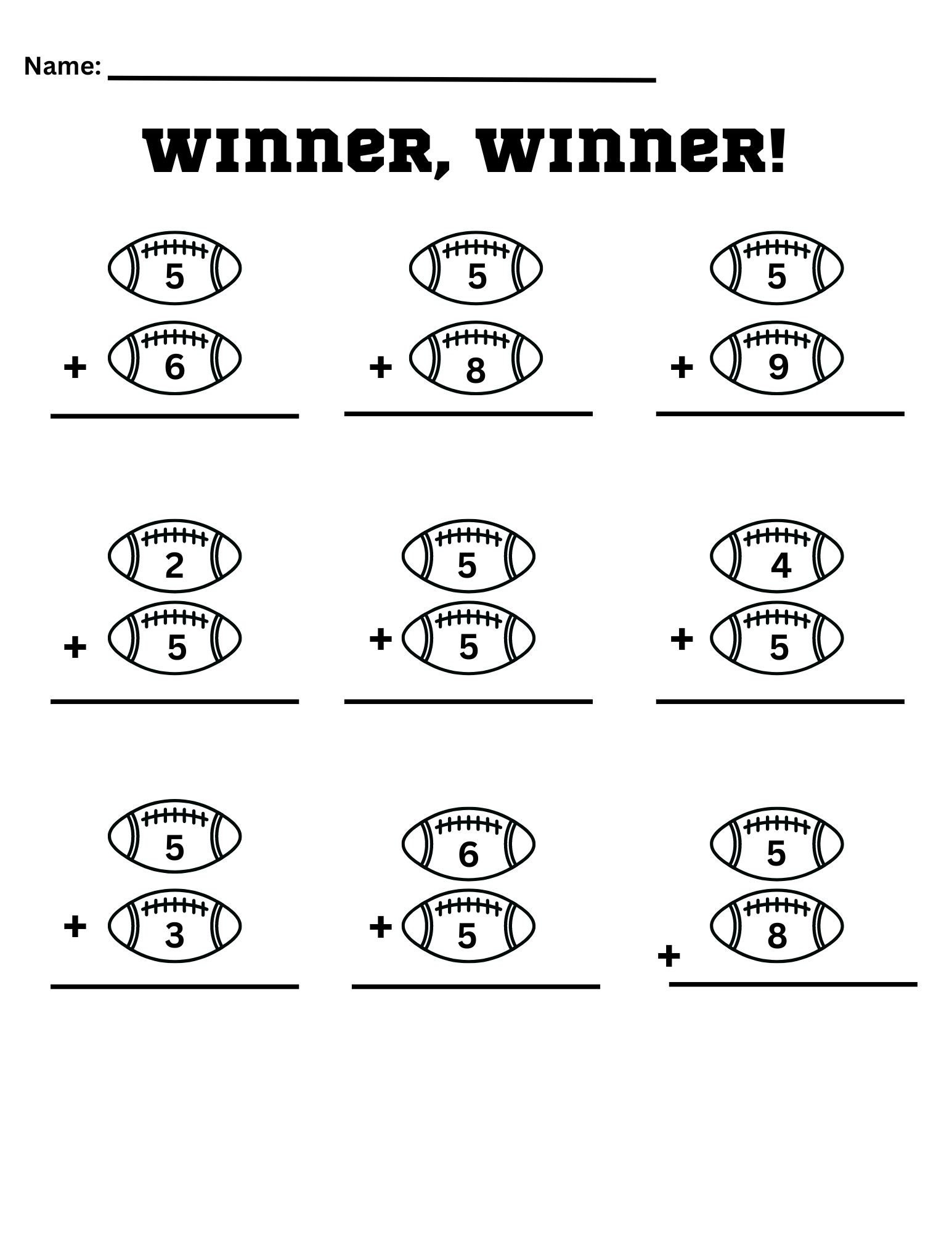 Homeschool Printables Football Theme Addition Worksheet Bundle 10 ...