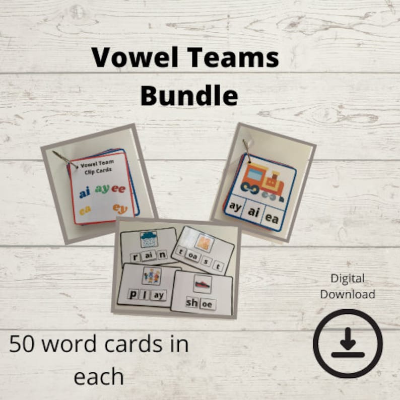 Homeschool Printables | Vowel Teams Bundle | Clip Cards | Word Building ...