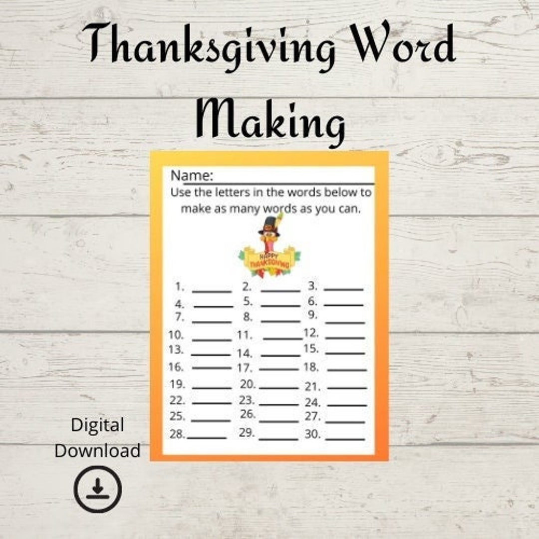 Thanksgiving Themed Word Making Activity Worksheet | Digital Download ...