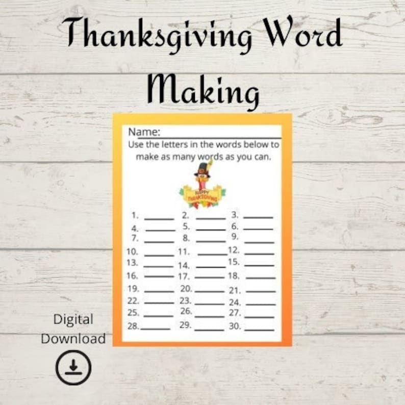 Thanksgiving Themed Word Making Activity Worksheet | Digital Download ...