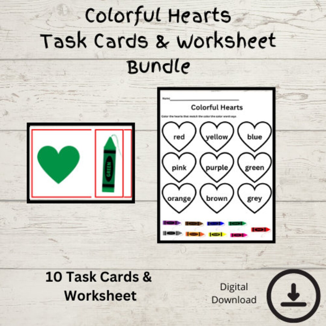 Heart Theme Color Matching Bundle | Worksheet and Center/task Box ...