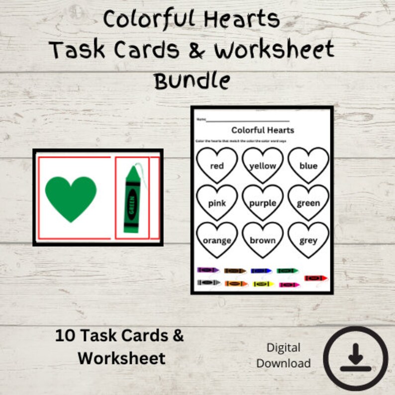 Heart Theme Color Matching Bundle Worksheet and Center/task Box ...