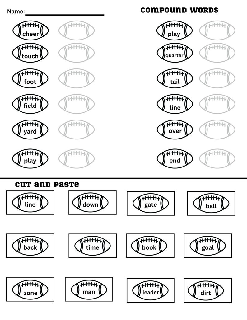 Football Themed Worksheet Compound Words Worksheet Digital Download 1st ...