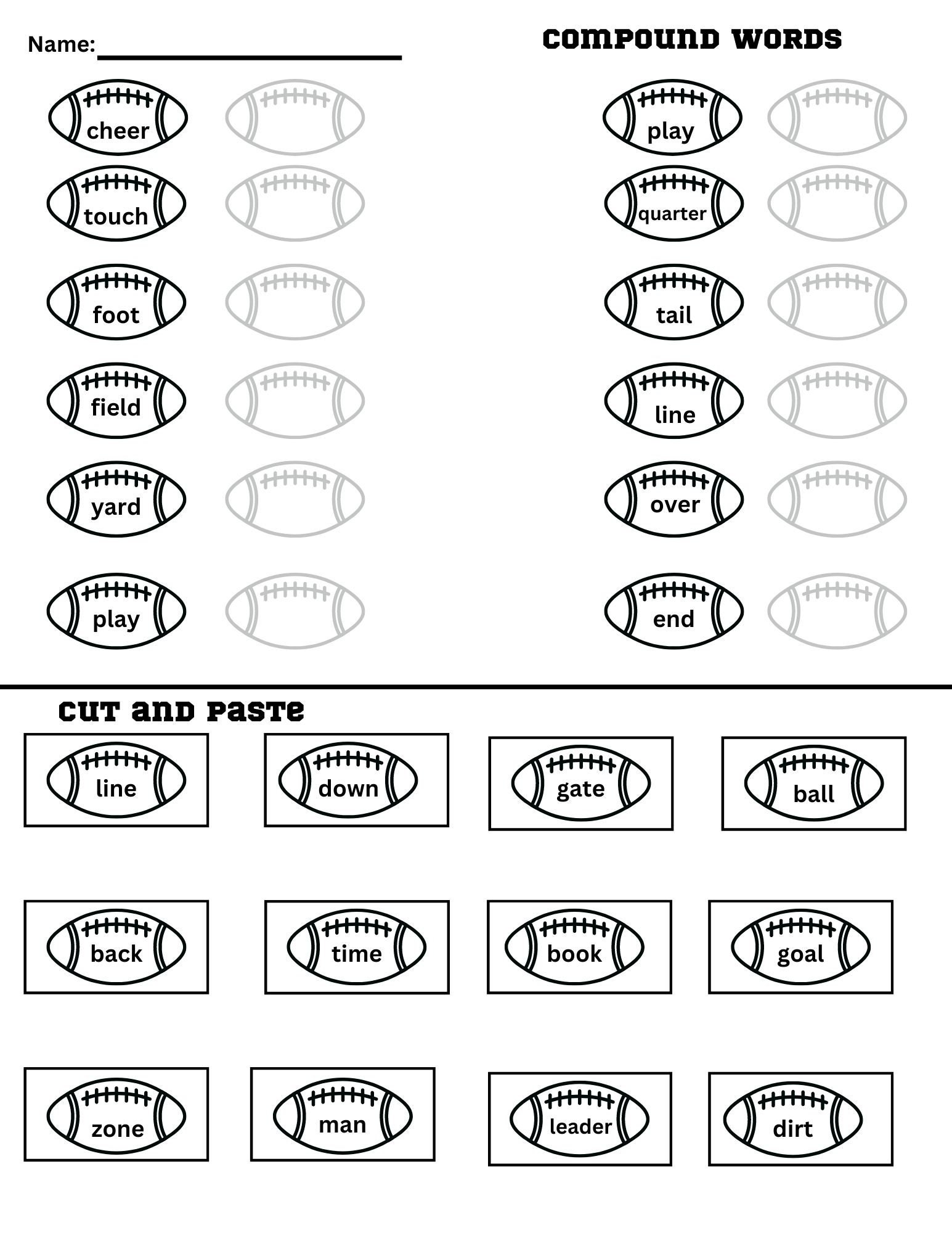 Football Themed Worksheet | Compound Words Worksheet| Digital Download ...
