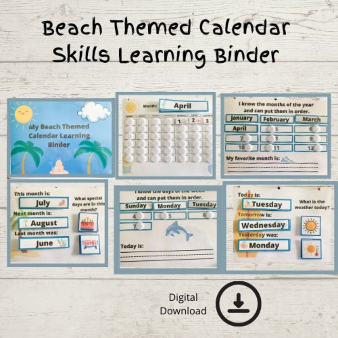 Homeschool Printables | Beach Themed Calendar Skills Binder | Pre ...