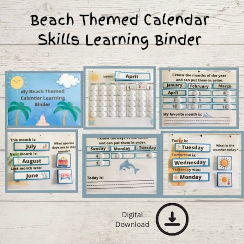 Homeschool Printables | Beach Themed Calendar Skills Binder | Pre ...