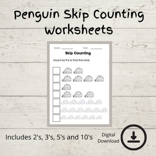 Penguin Themed Skip Counting Worksheets Digital Download | Etsy