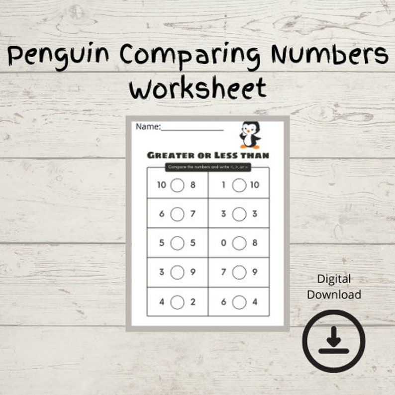 Penguin Themed Comparing Numbers Worksheet | Greater Than Less Than ...