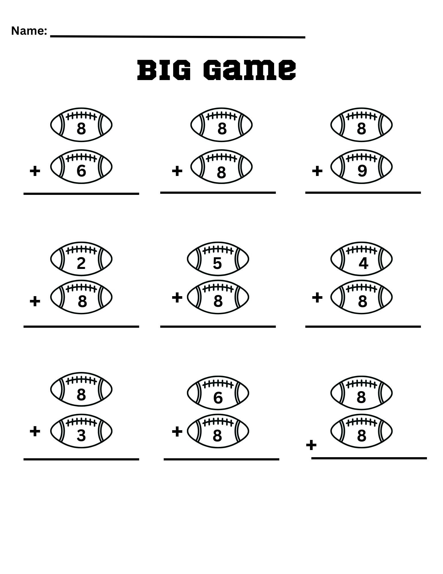 Homeschool Printables Football Theme Addition Worksheet Bundle 10 ...