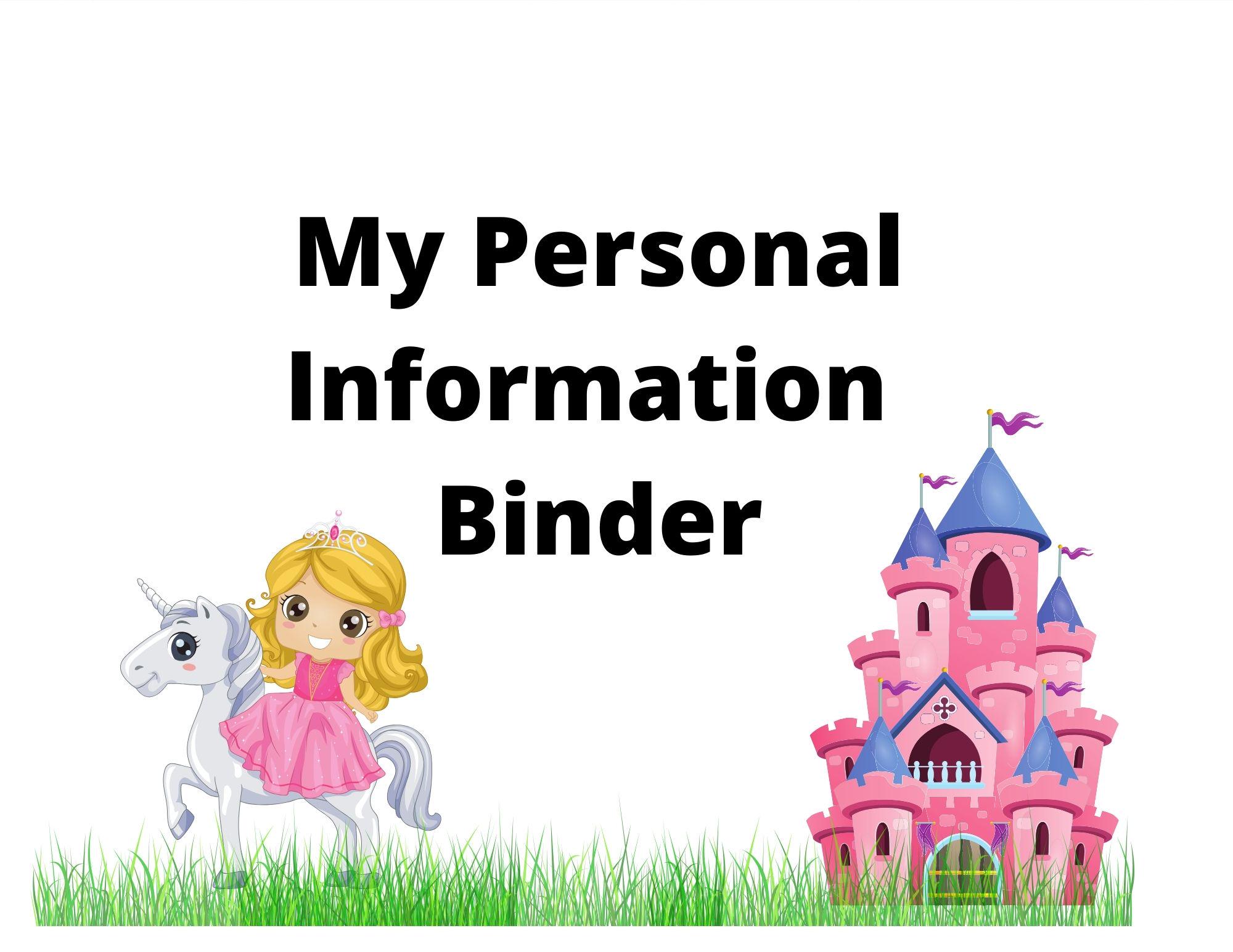Learning Binder | Personal Information Busy Binder | Princess Theme ...