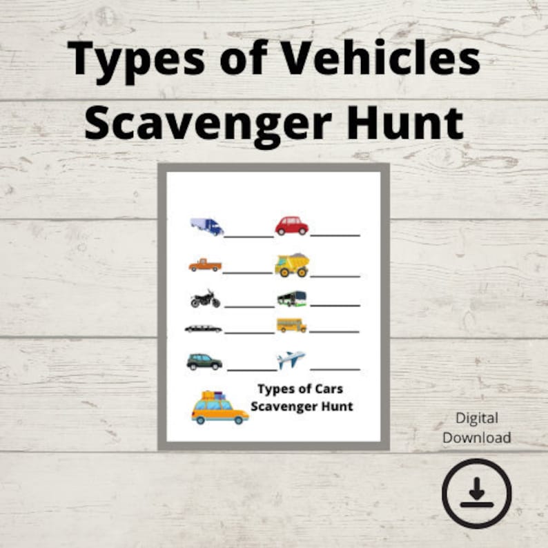 Road Trip Printables for Kids | Types of Vehicles Scavenger Hunt ...