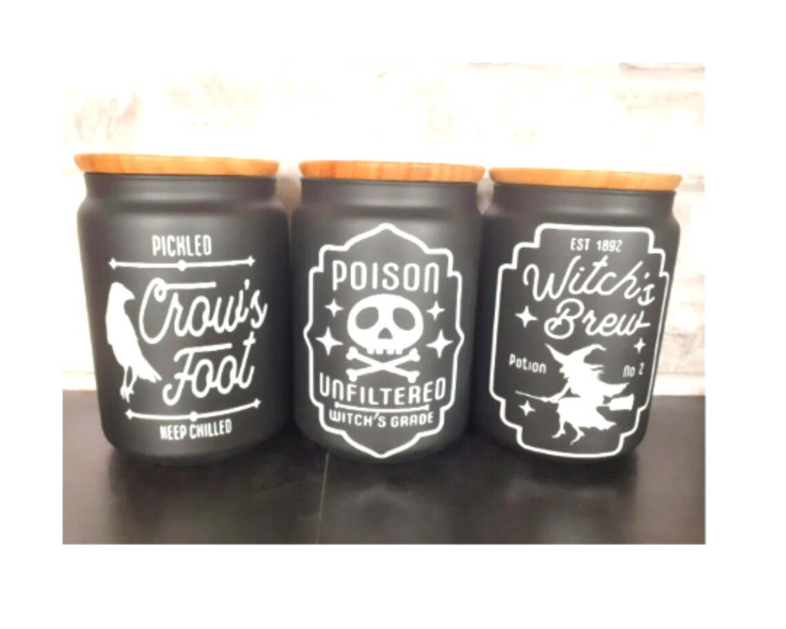 Witchy Storage Jars With Bamboo Lids Gothic Storage Tea - Etsy