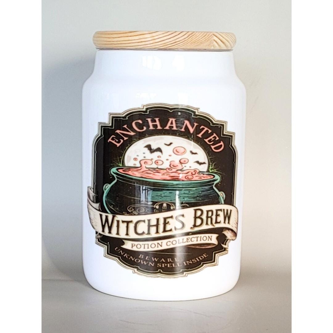 Witches Brew, White Ceramic Storage Jar, Tea Coffee Canister, Witchy ...