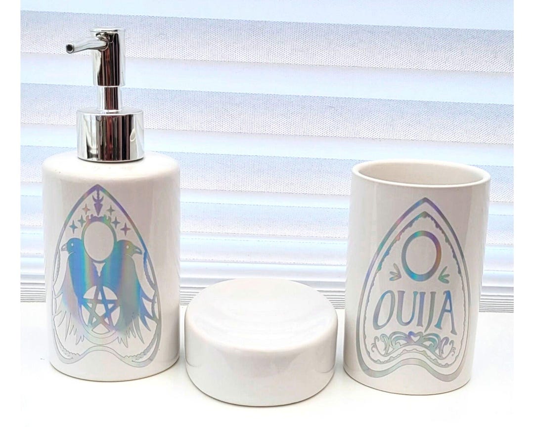 Gothic White Ceramic Bathroom Set, Soap Dish, Dispenser, Toothbrush ...