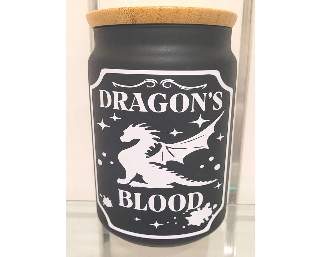 Black Glass Storage Jar, Dragon’s Blood Fantasy Label, Gothic Kitchen ...
