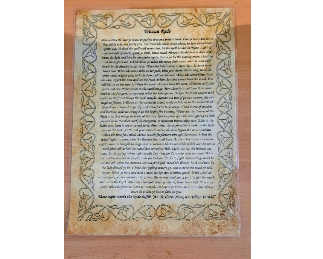 Wiccan Rede Printed on Parchment and Laminated, Wiccan Poster, Witchy ...