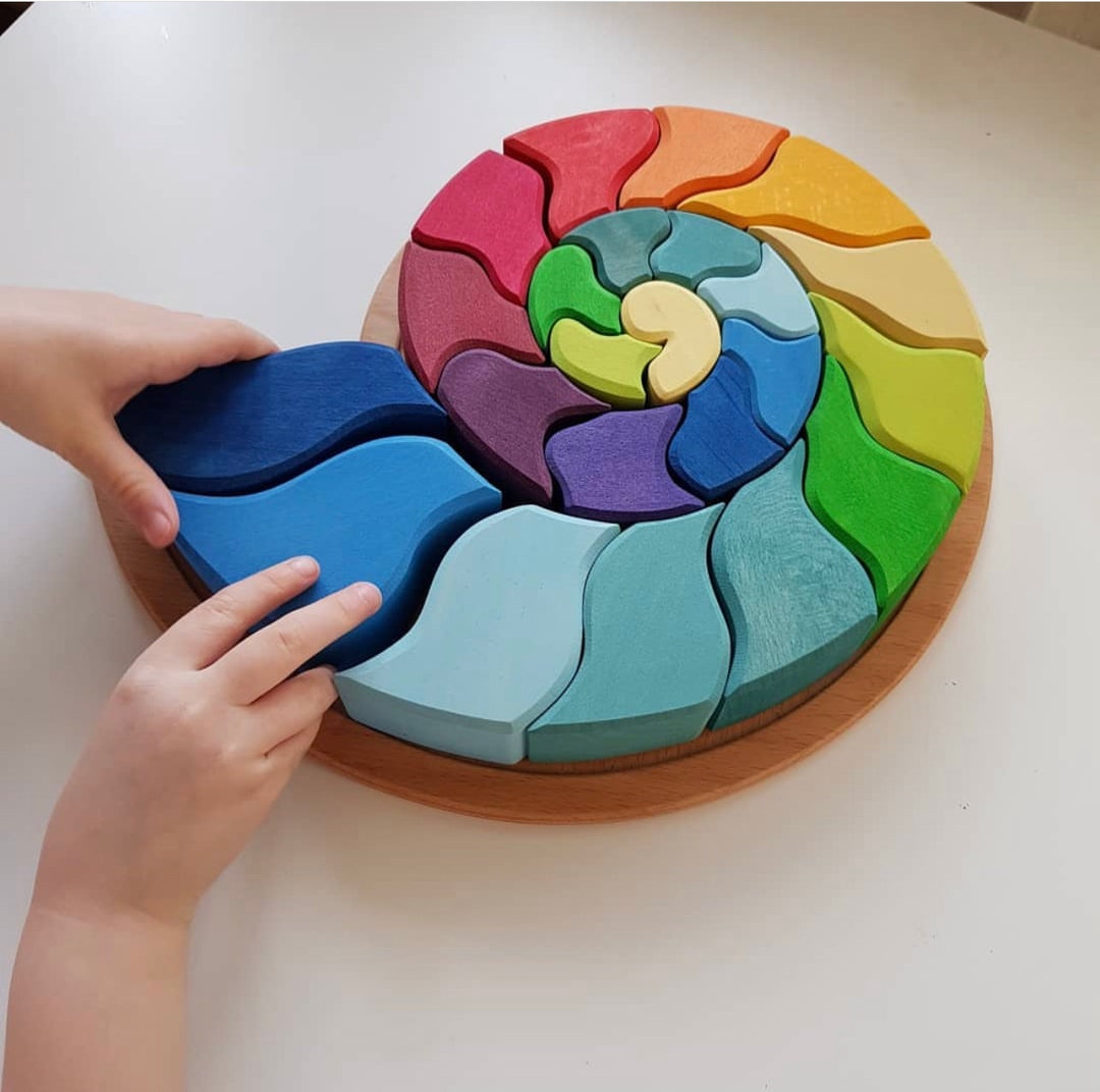Handcrafted Waldorf Wood Snail Puzzle With Tray Unique Educational Toy ...