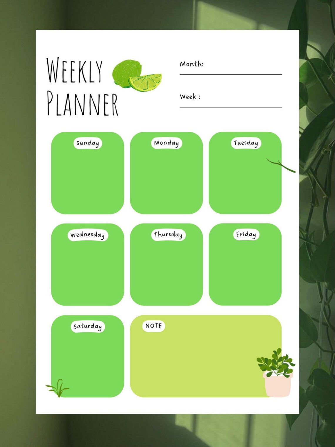 Green Weekly Planner Template - Etsy