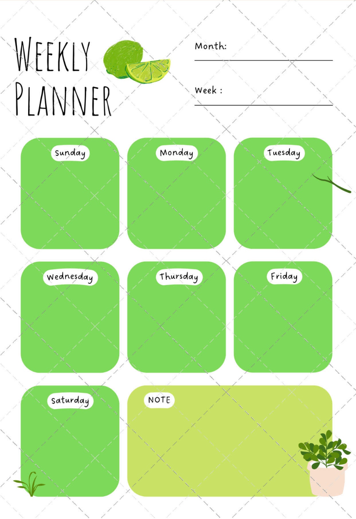 Green Weekly Planner Template - Etsy