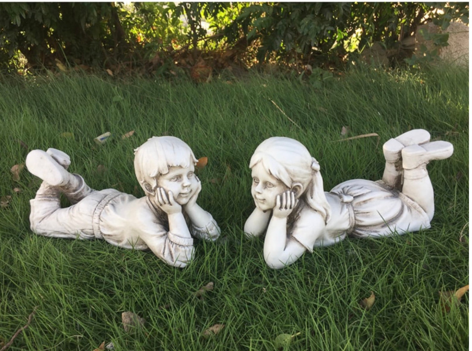 Boy & Girl Cute Garden Statue Ornaments Outdoor Decoration | Etsy