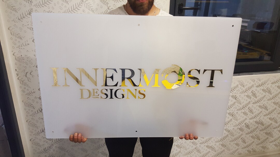 Custom Laser Cut Mirror Acrylic Logo Sign on Clear Acrylic With Stand ...