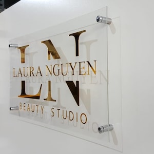 Custom Laser Cut Mirror Acrylic Logo Sign on Clear Acrylic With Stand ...