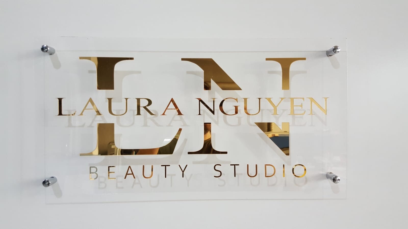 Custom Laser Cut Mirror Acrylic Logo Sign on Clear Acrylic With Stand ...