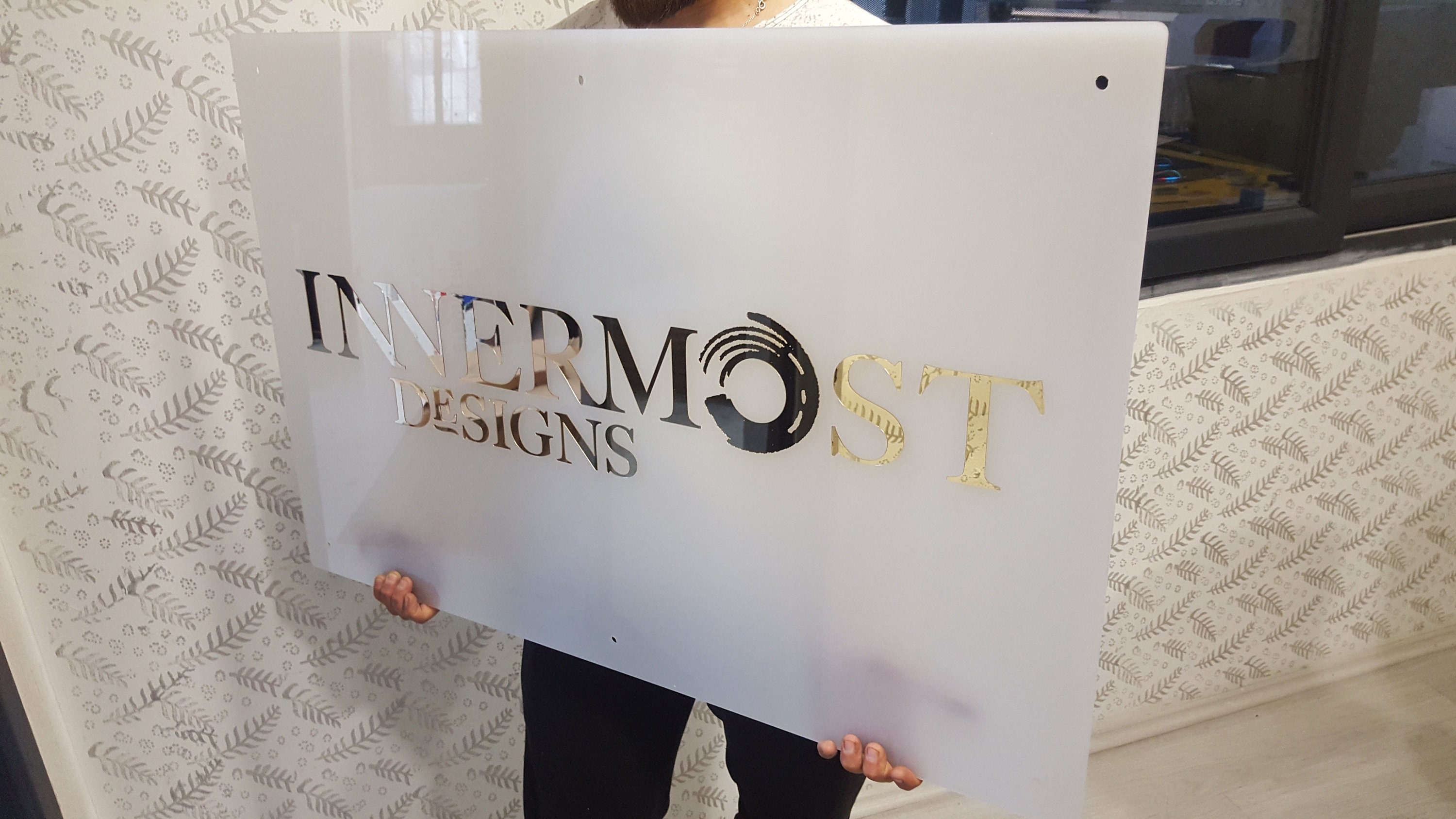 Custom Laser Cut Mirror Acrylic Logo Sign on Clear Acrylic With Stand ...