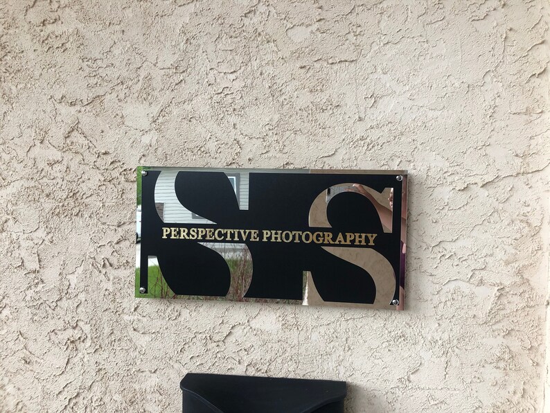 Custom Laser Cut Mirror Acrylic Logo Sign on Colored Wood With | Etsy