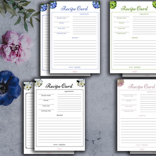 Digital Recipe Card Templates in 4 Colours-instant Download | Etsy