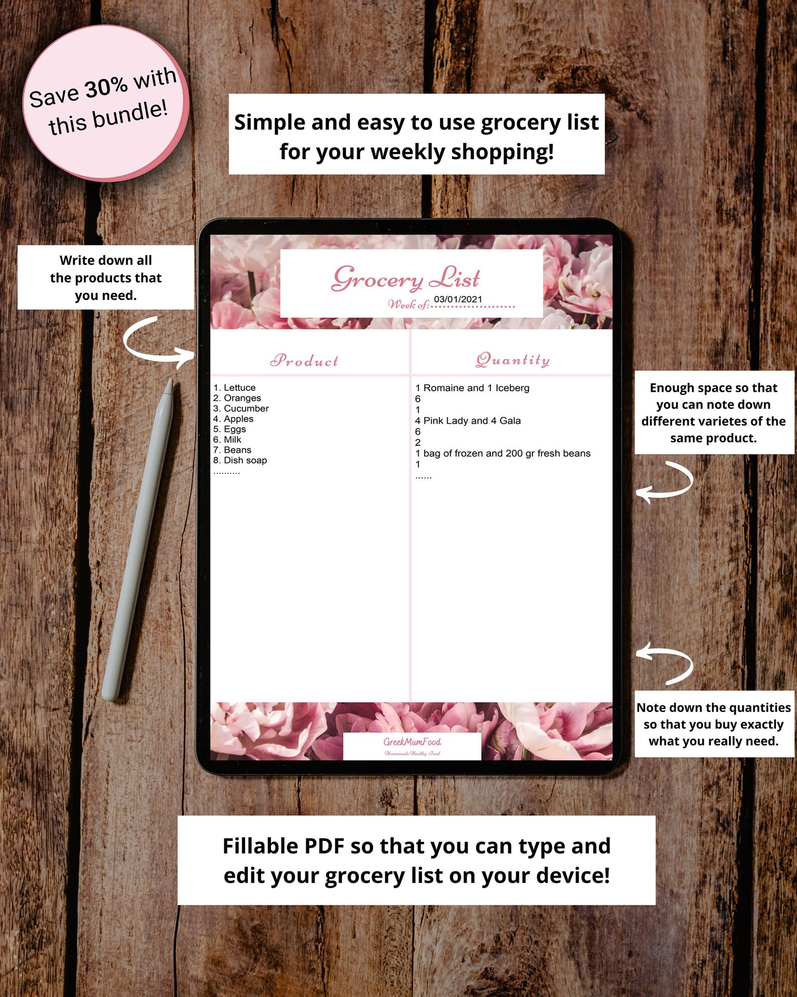 Digital Weekly Meal Planning Bundle Editable Instant Download PDF ...