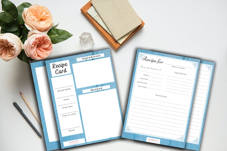 Digital Recipe Card Templates in 2 Designs- Instant Download Printable ...
