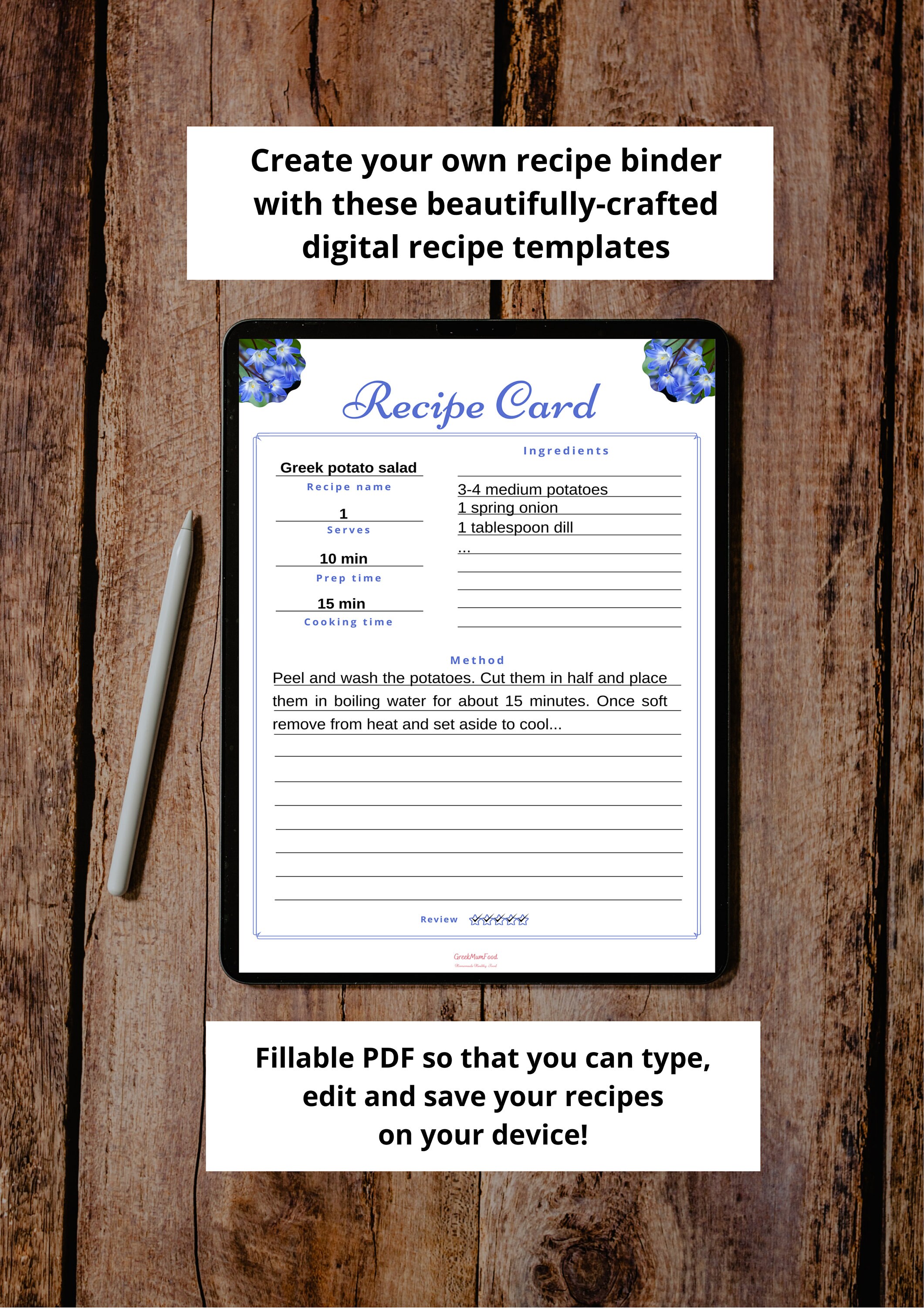 Digital Recipe Card Templates in 4 Colours-instant Download Printable ...