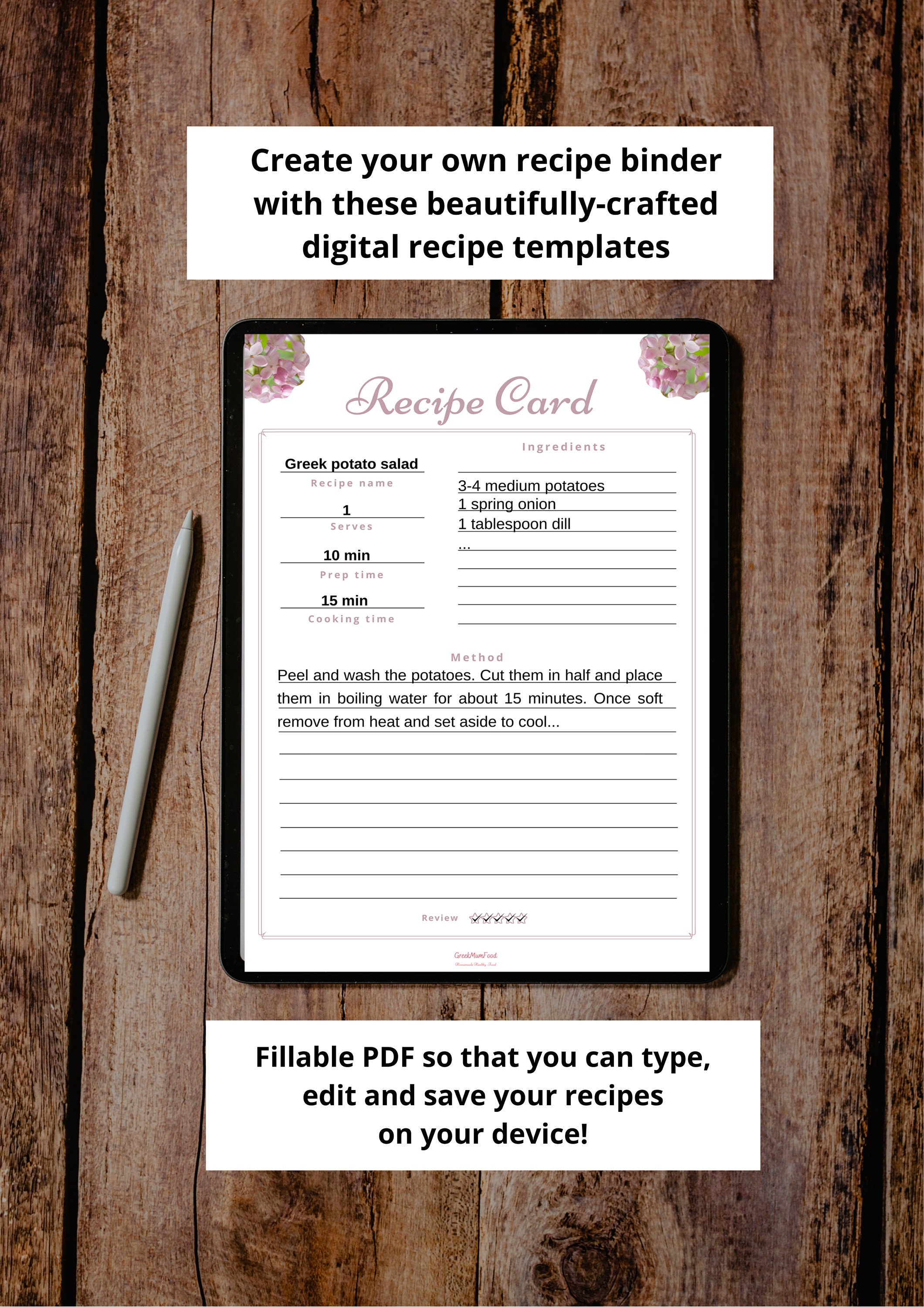 Digital Recipe Card Templates in 4 Colours-instant Download Printable ...