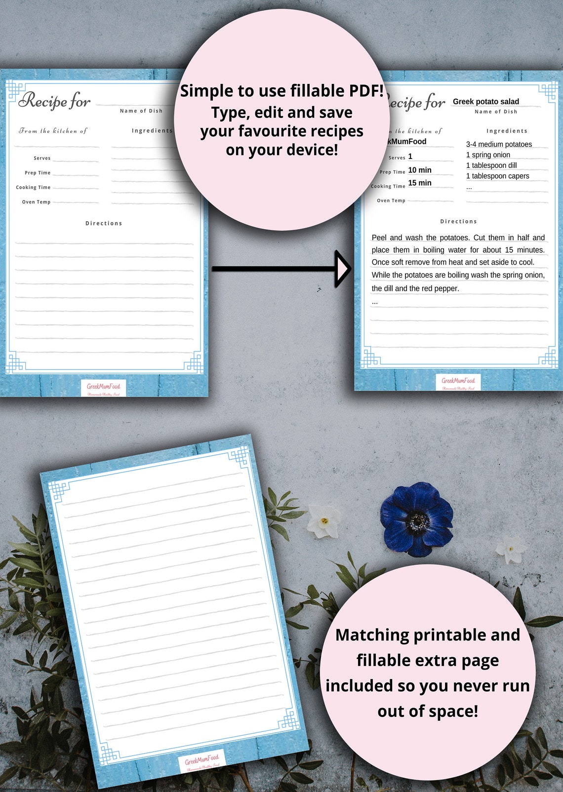 Digital Recipe Card Templates in 2 Designs Instant Download Printable ...