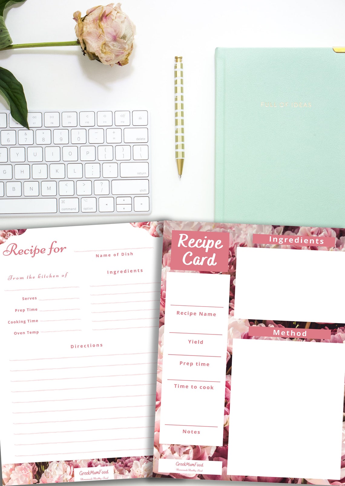 Digital Recipe Card Templates in 2 Designs Instant Download Printable ...