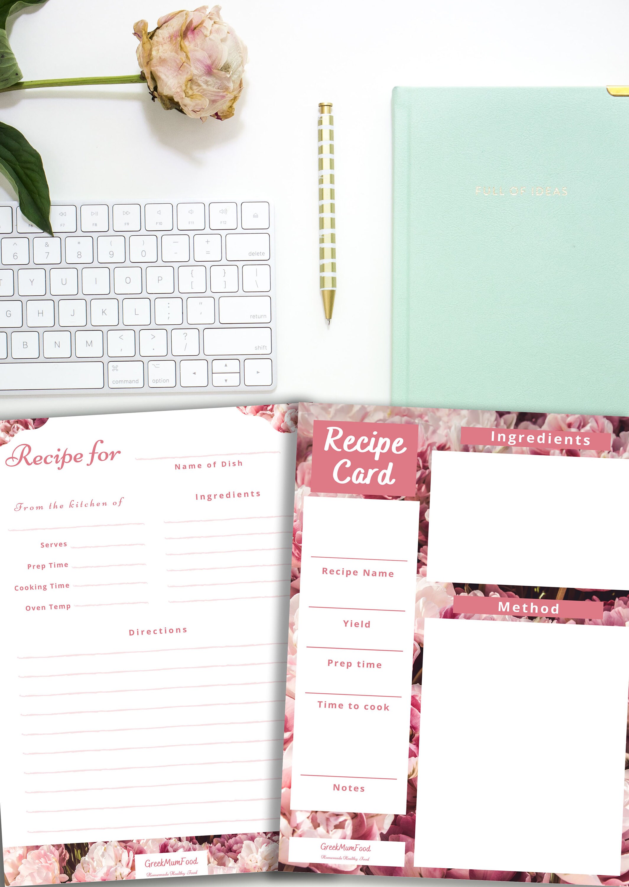 Digital Recipe Card Templates in 2 Designs Instant Download Printable ...