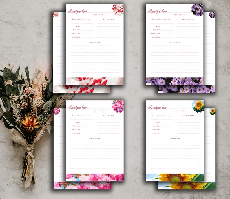 Digital Seasonal Recipe Card Templates- Instant Download Printable and ...