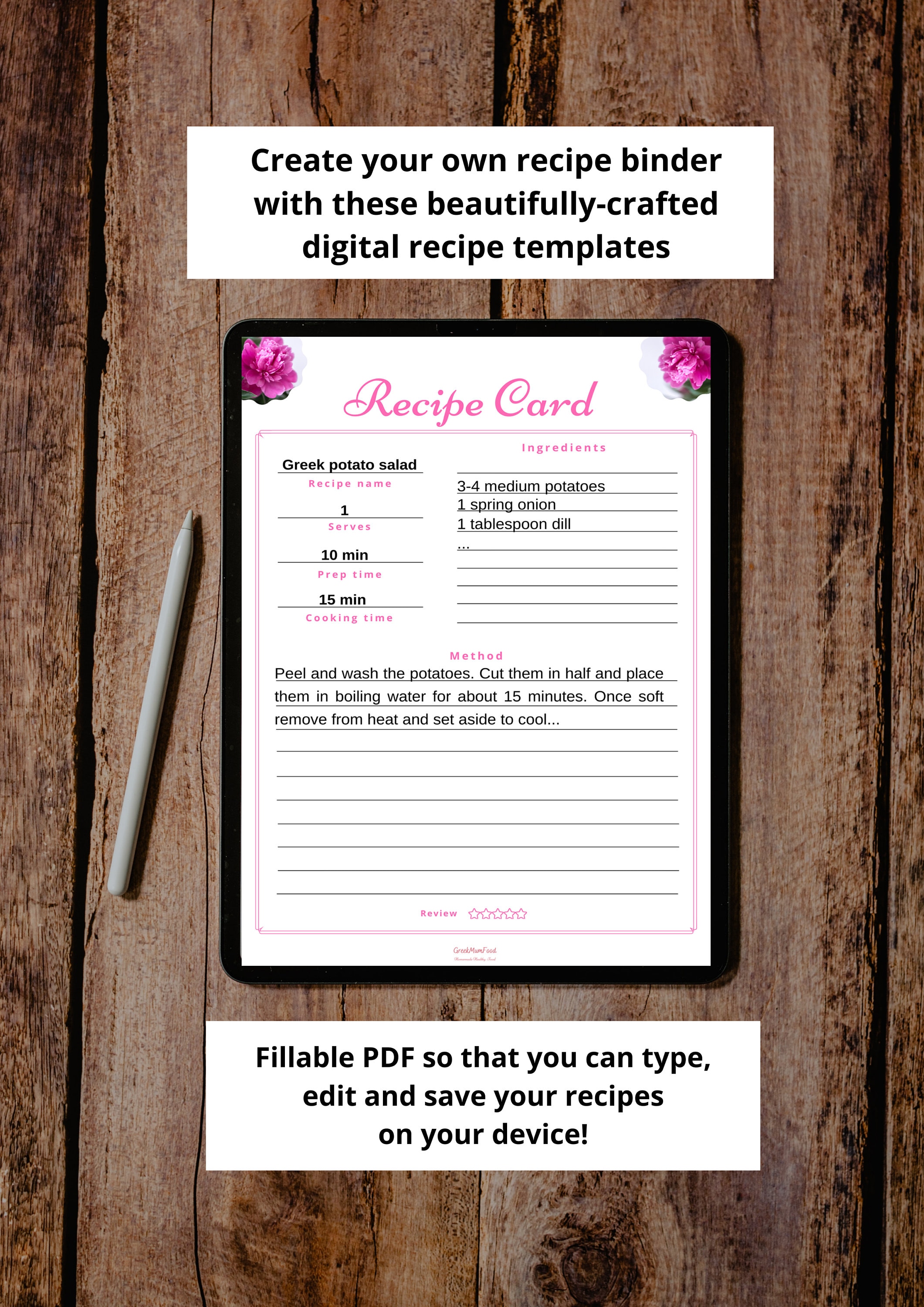 Digital Recipe Card Templates in 4 Colours-instant Download Printable ...