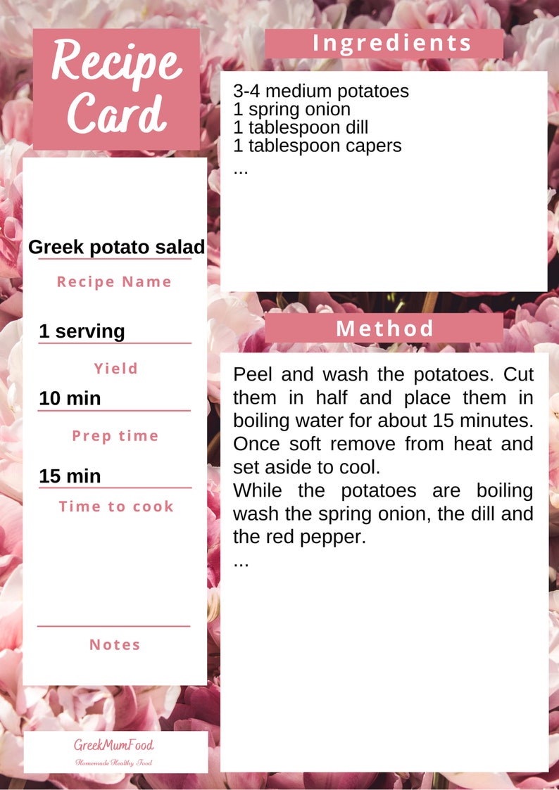 Digital Recipe Card Templates in 2 Designs Instant Download Printable ...